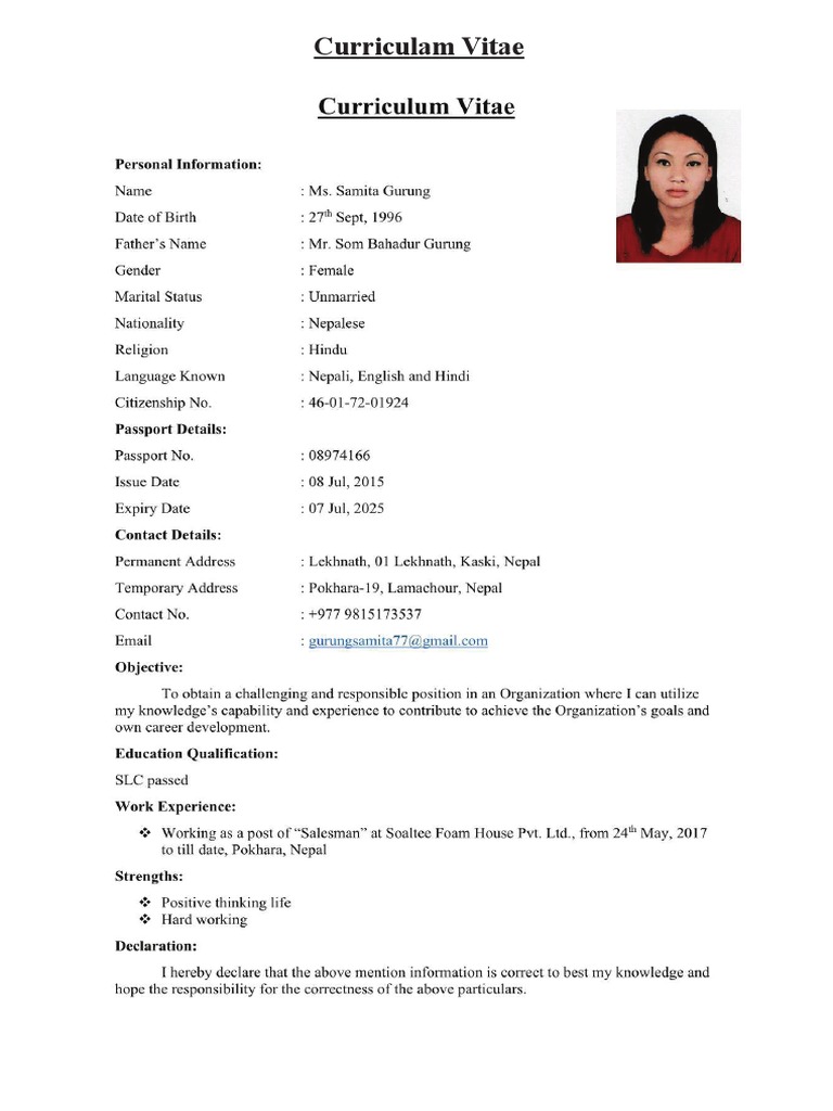 Curriculam Vitae | PDF | Self-Improvement