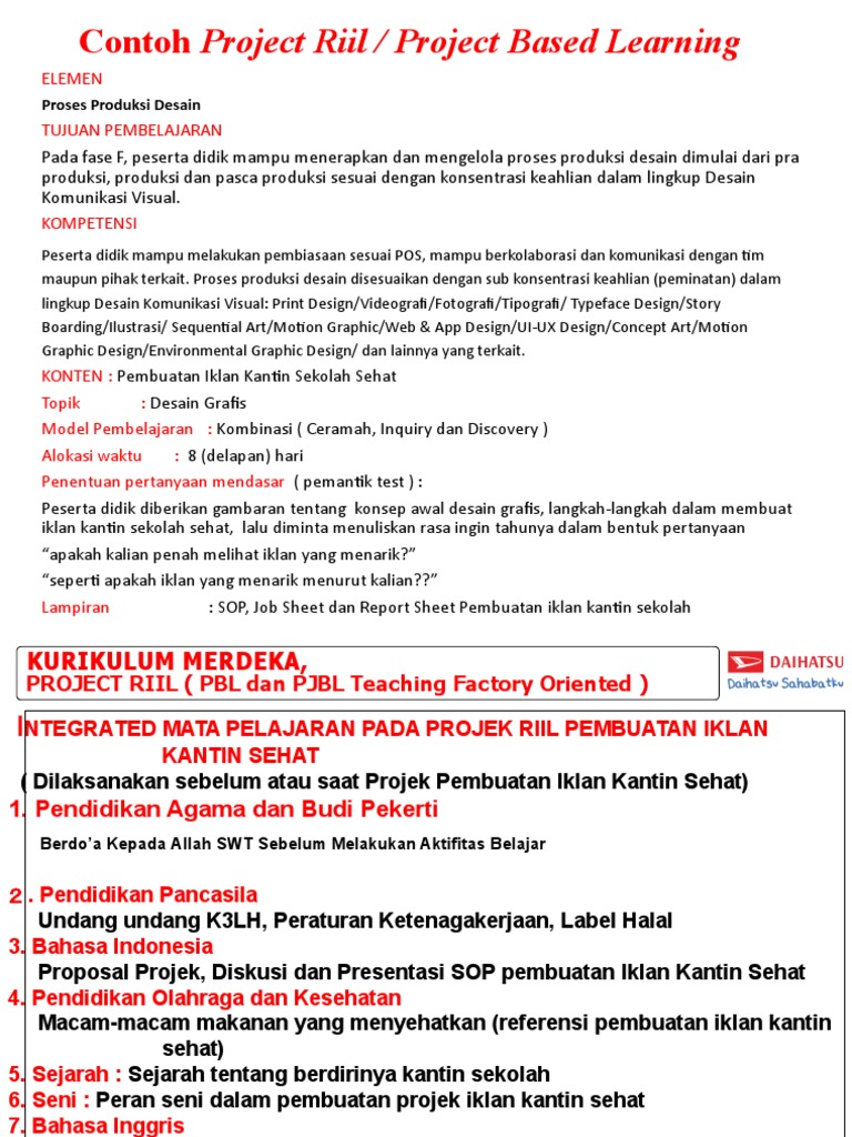 Contoh PEMBELAJARAN BERBASIS PROJECT RIIL | PDF