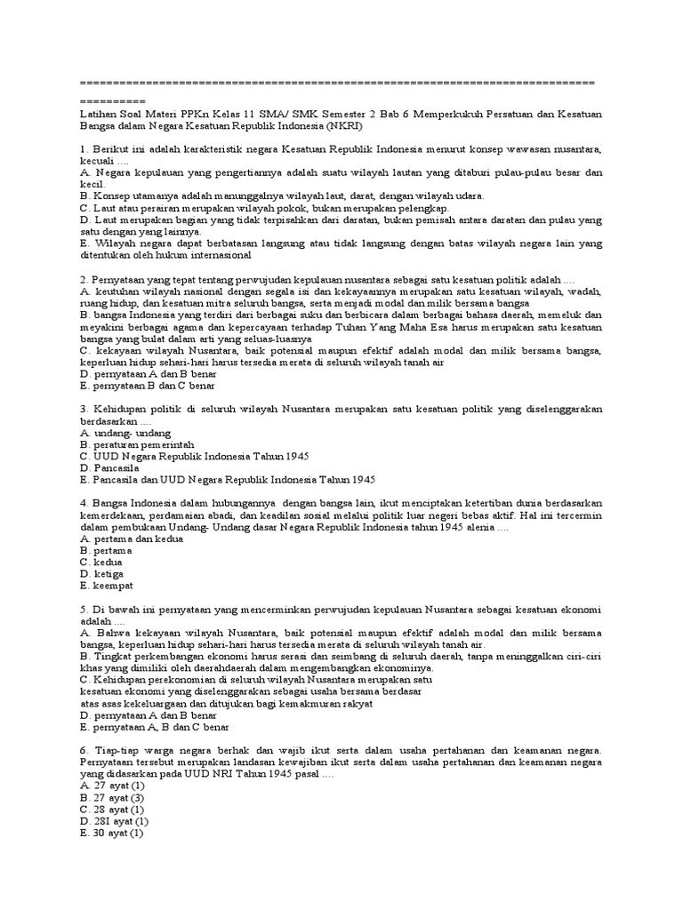 BAB 6 Latihan Soal Materi PPKN Kelas 11 SMA | PDF