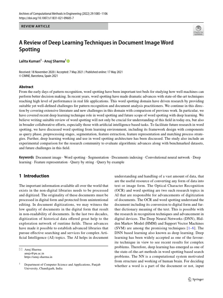 A Review of Deep Learning Techniques in Document Image Word Spotting | PDF | Computers