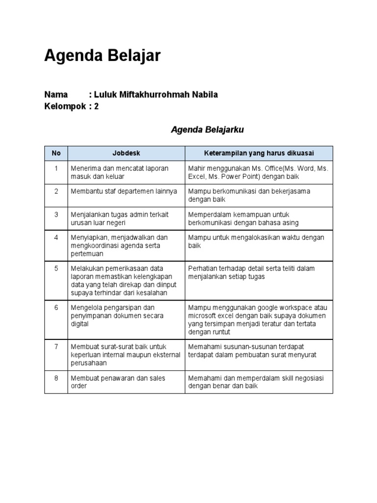 (TEMPLATE) List Agenda Belajar | PDF