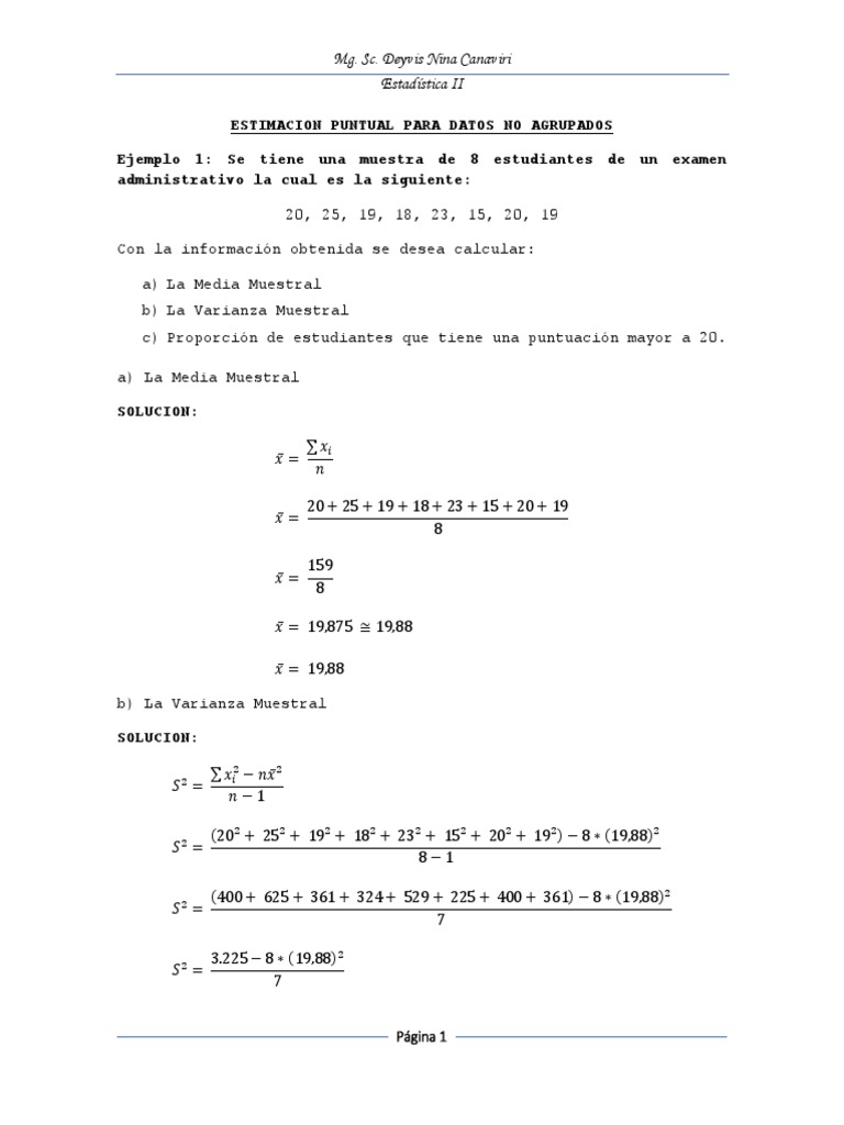 Ejemplos Resueltos de Estimacion Puntual | Descargar gratis PDF | Teoría de la estimación ...