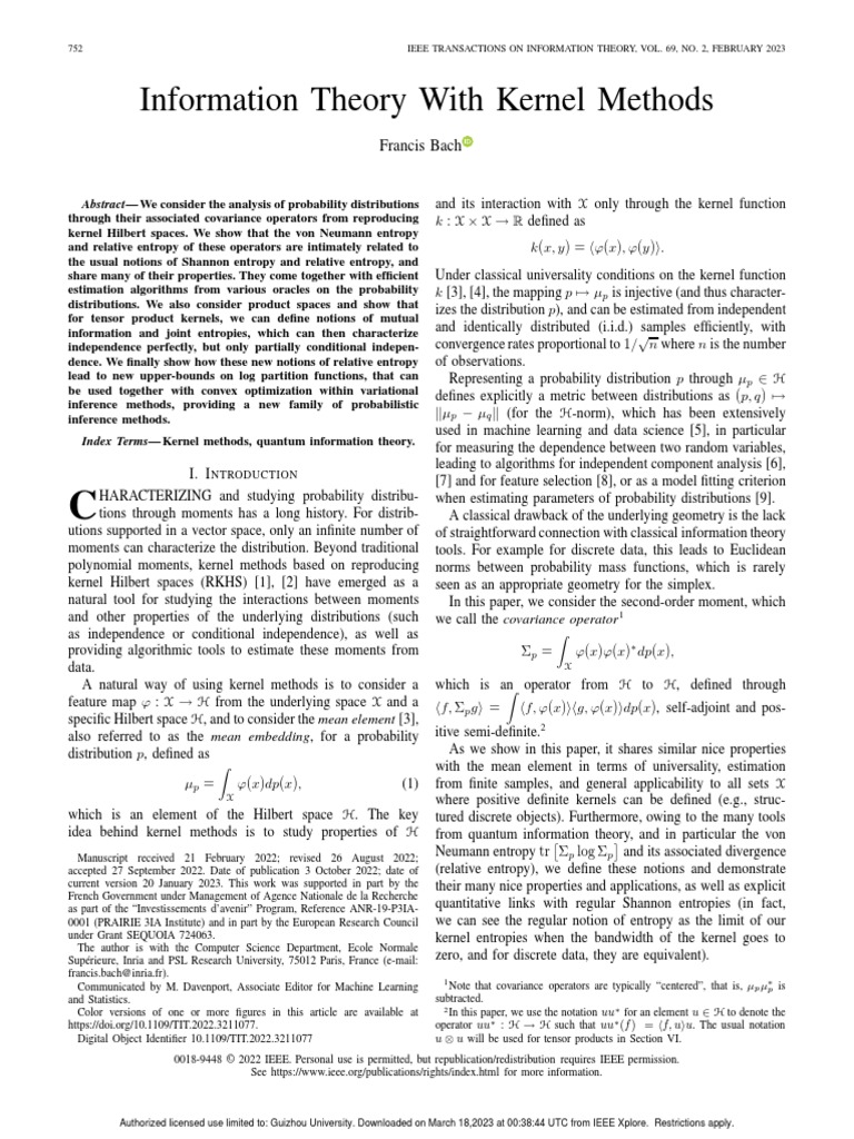 2023TIT Information Theory With Kernel Methods | PDF