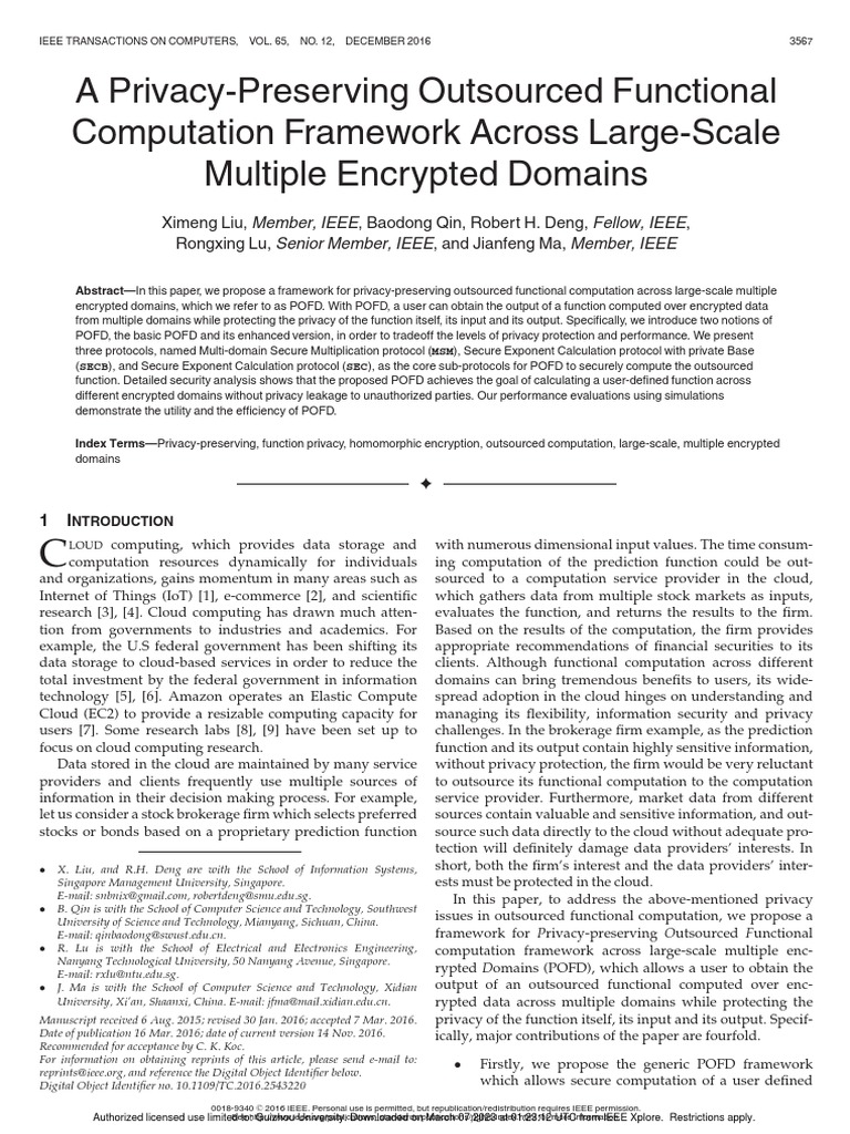2016TC A Privacy-Preserving Outsourced Functional Computation Framework Across Large-Scale ...