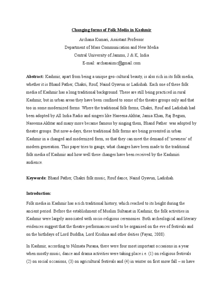 Changing Forms of Folk Media in Kashmir | PDF