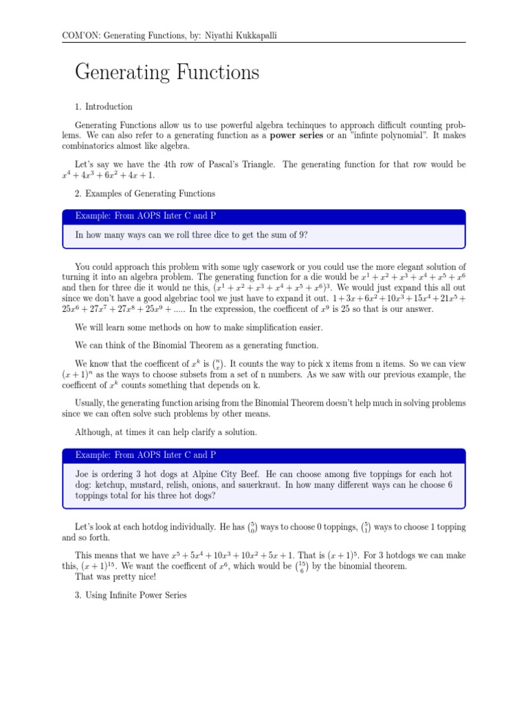 COM'on Generating Functions | PDF | Hot Dog | Polynomial