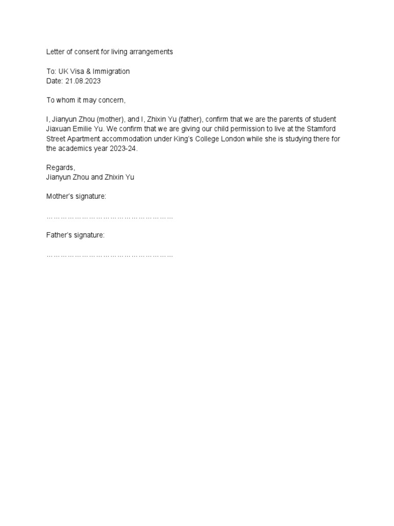 Parent Consent for Living Arrangements | PDF | Social Science