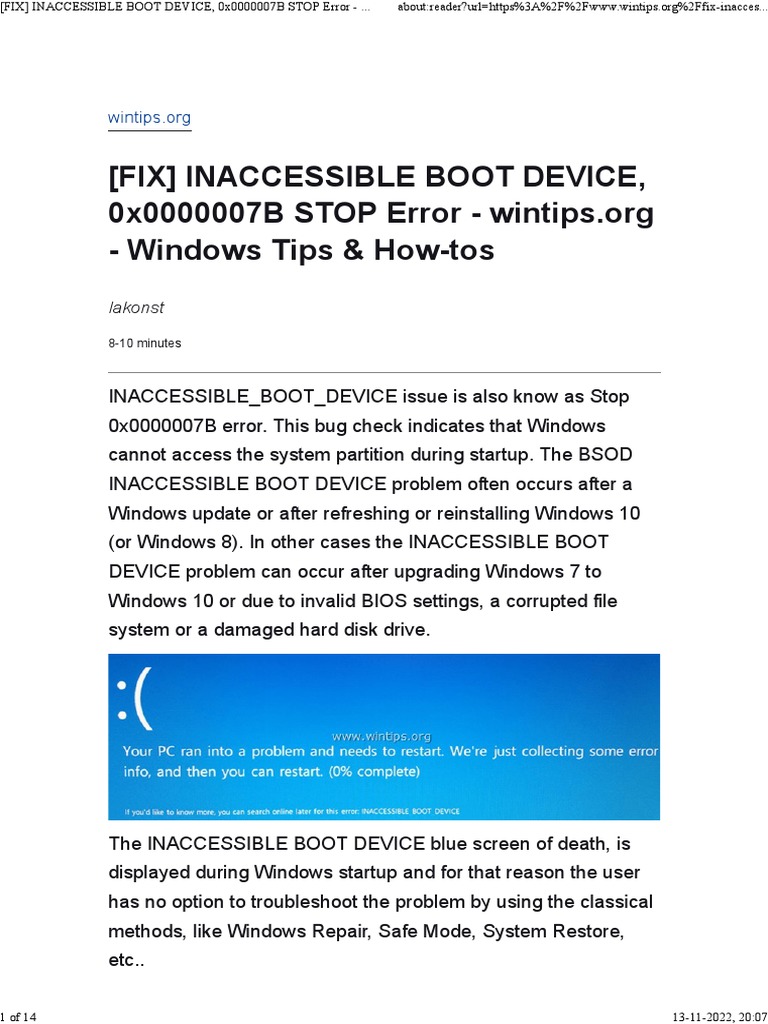 Win7 - INACCESSIBLE - BOOT - DEVICE Issue | PDF | Windows Registry ...
