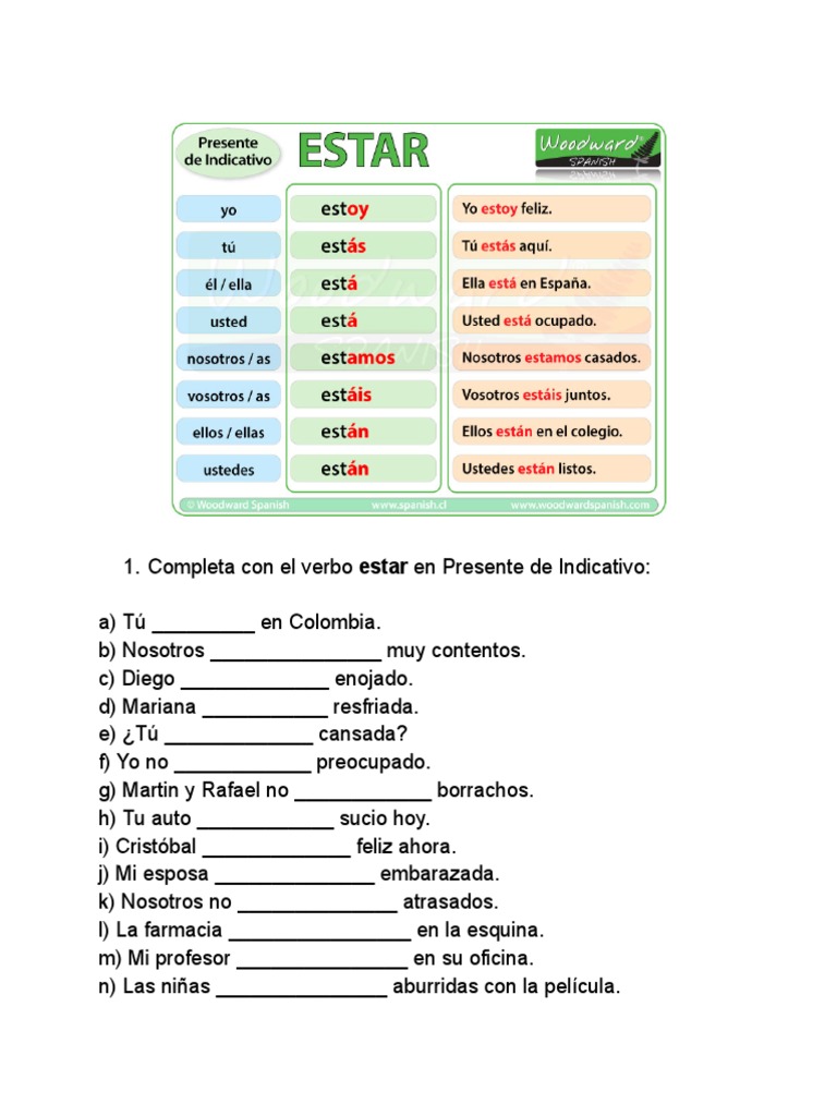 Ejercicios del verbo estar en presente | PDF