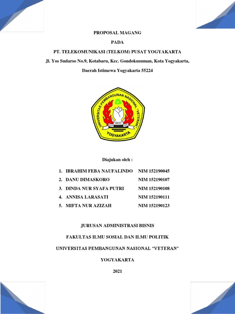 PROPOSAL MAGANG TLKM (5 Orang) | PDF PROPOSAL MAGANG TLKM (5 Orang) | PDF