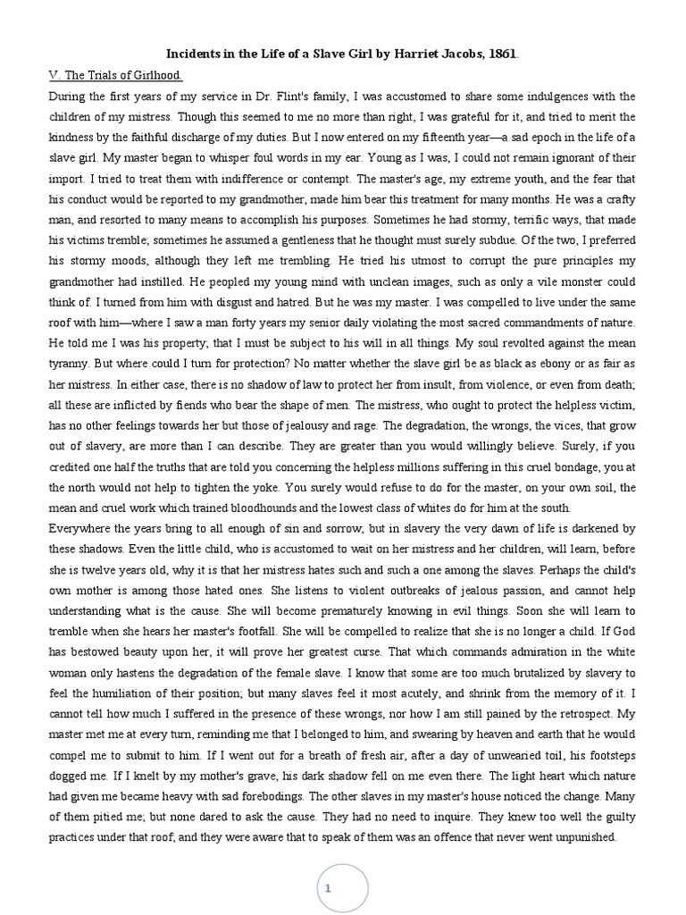 Incidents in The Life of A Slave Girl by Harriet Jacobs | PDF | Slavery