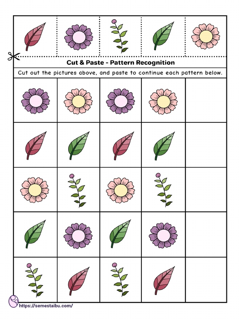 Cut and Paste Pattern Worksheet Flower | PDF