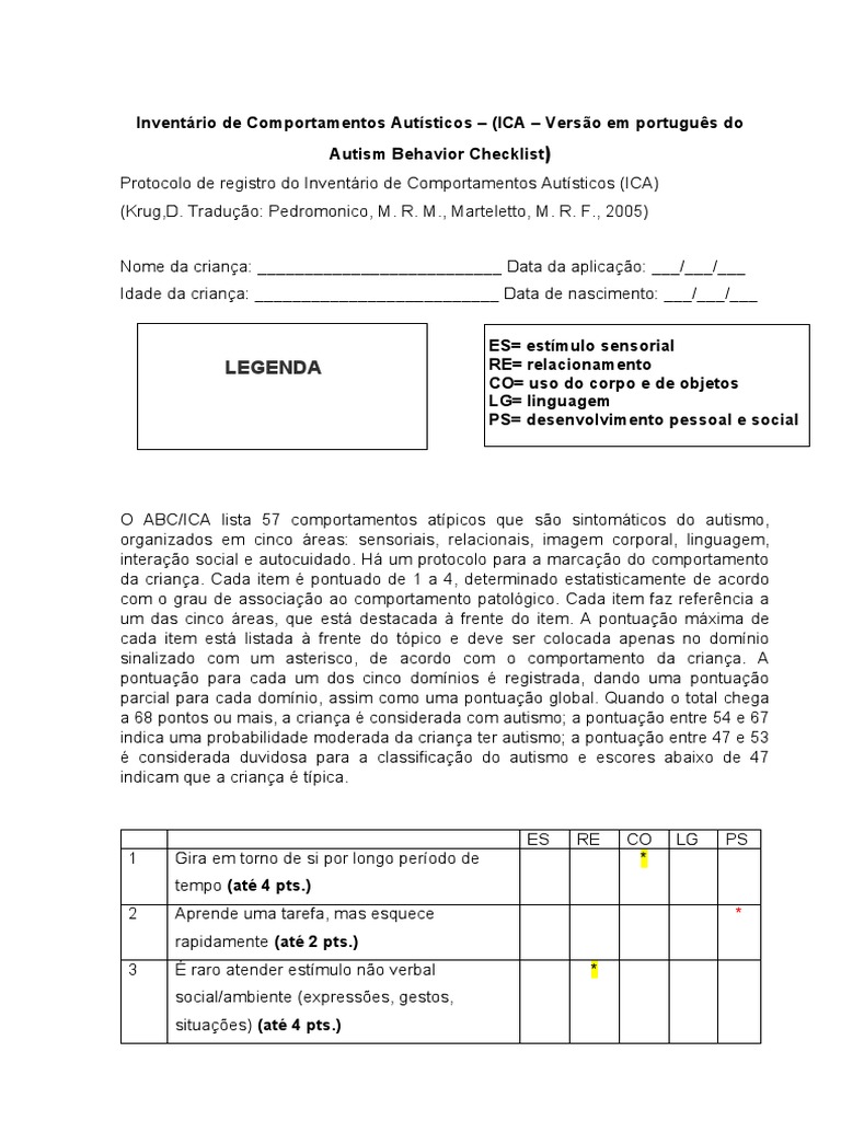 Autism Behavior Checklist | PDF