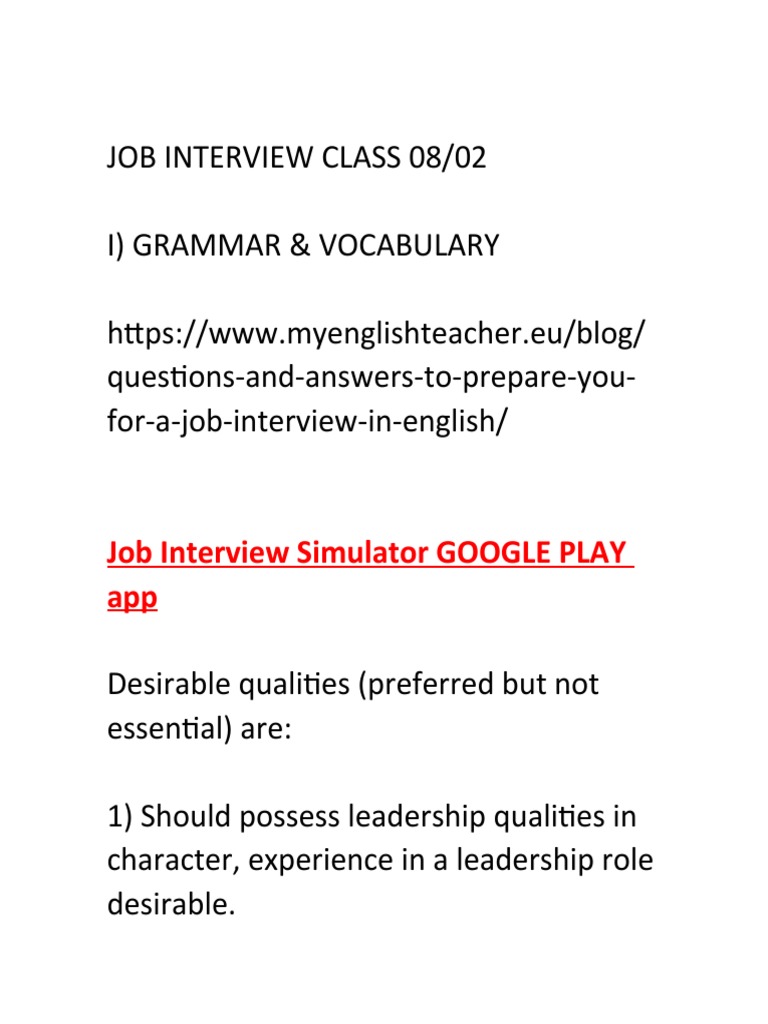 09.02 Class Job Interview | PDF | Career & Growth | Business