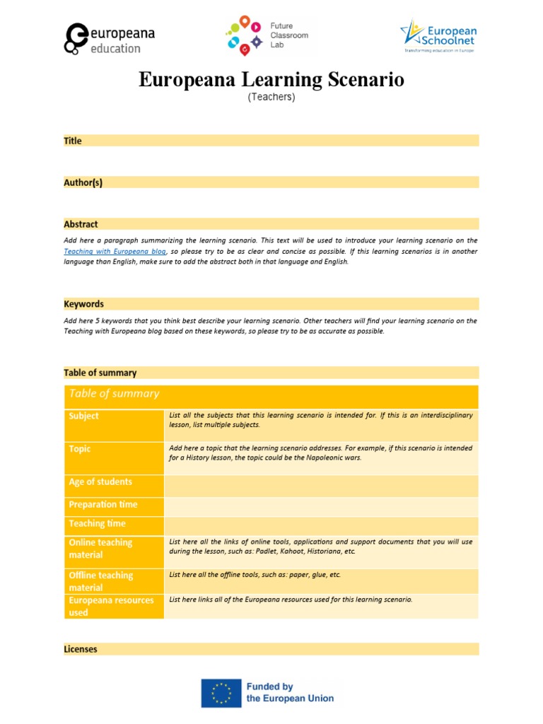Europeana DS Learning Scenario Template Teachers | PDF
