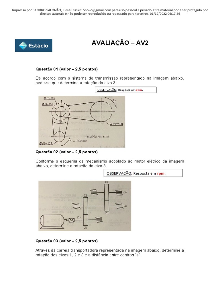AV2 Elementos de Máquinas 2021 2 - Passei Direto | PDF