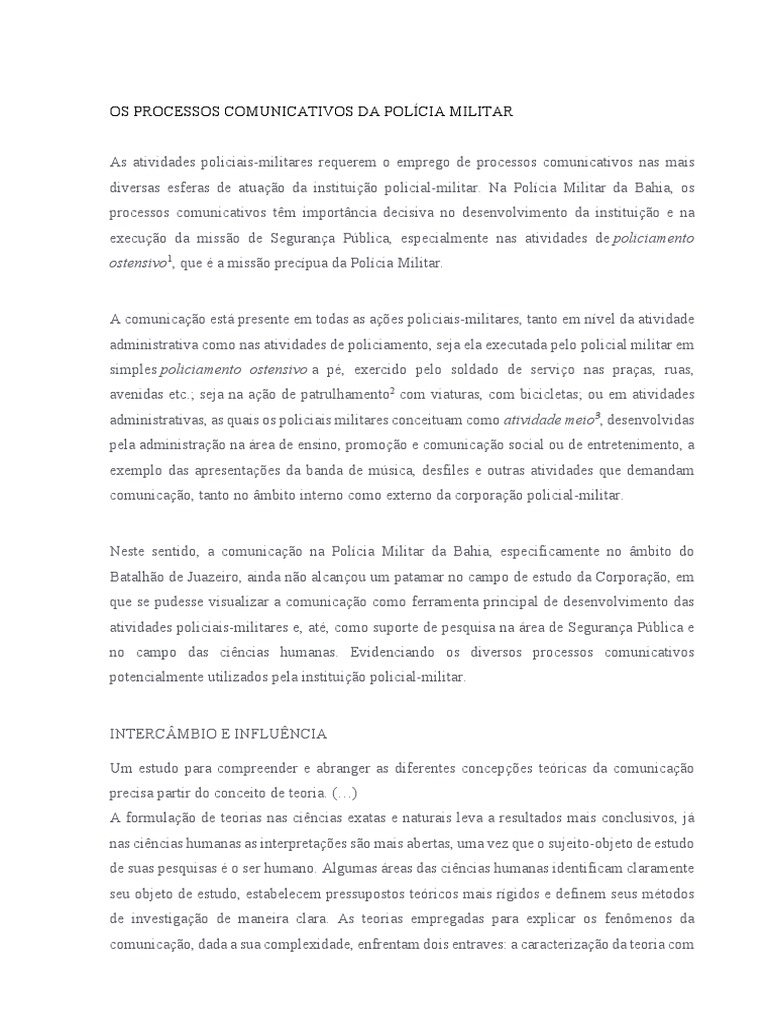 Os Processos Comunicativos Da Polícia Militar PDF | PDF