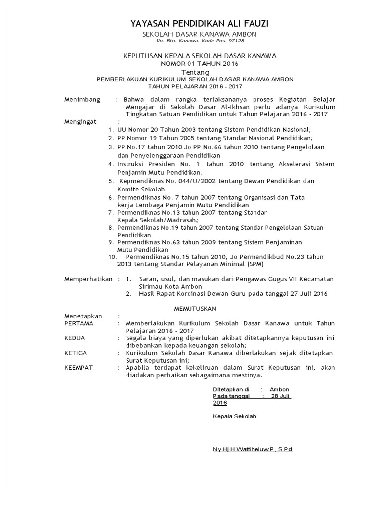 PDF SK Pemberlakuan Kurikulum | PDF