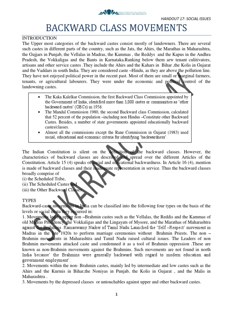 Backward Class Movements in India | PDF