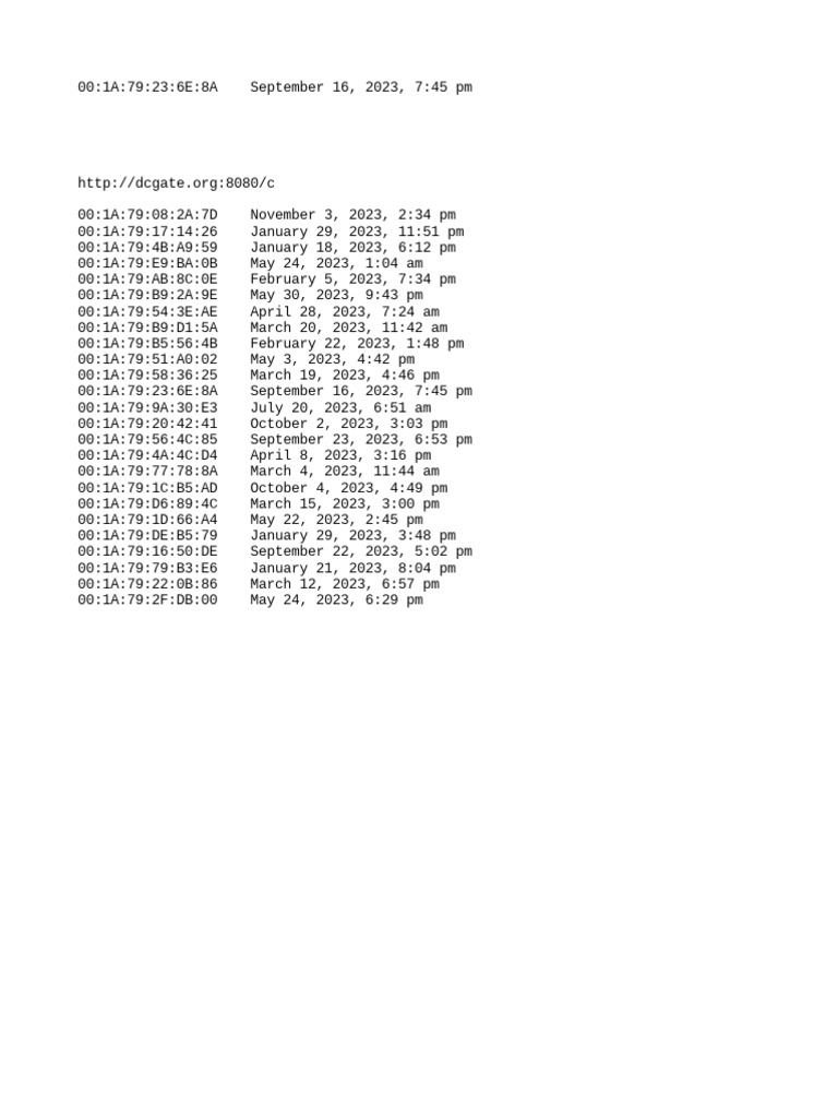 MAC Address Log with Timestamps | PDF | Sports & Recreation