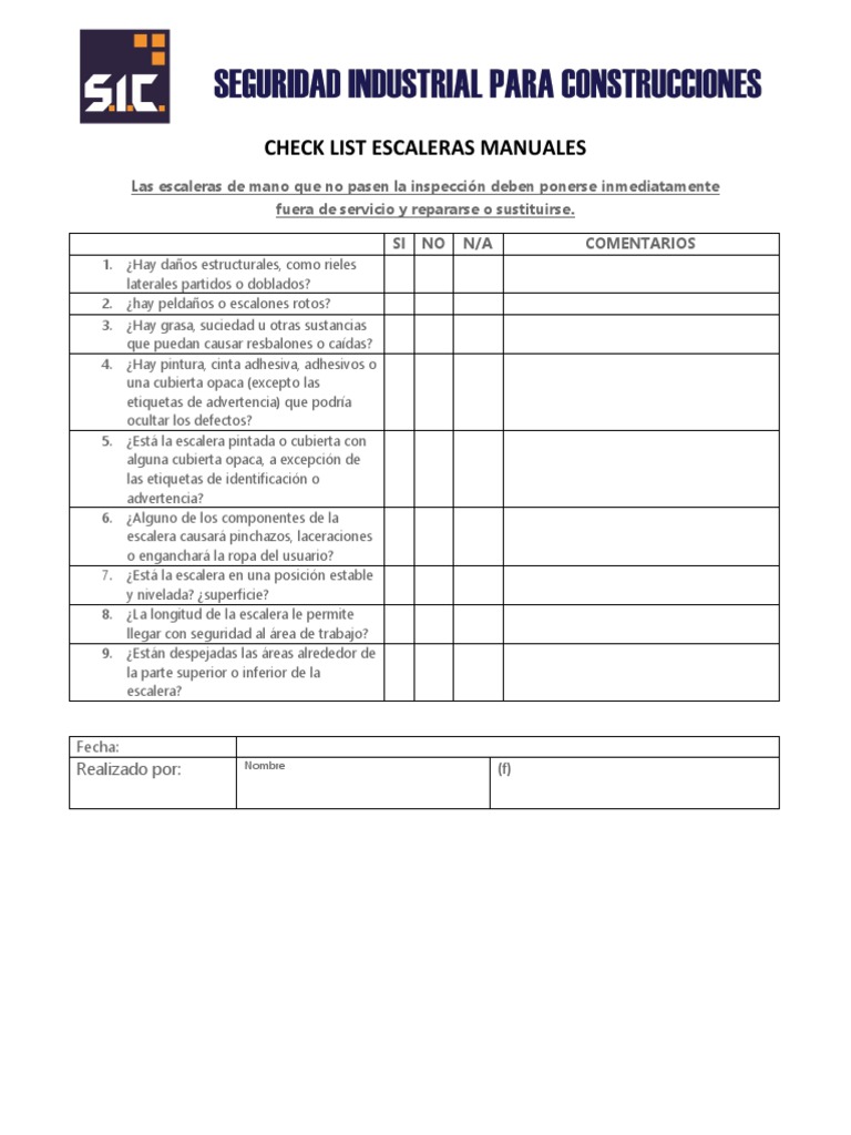 Check List de Escaleras Manuales | PDF | Hogar, jardinería y bricolaje