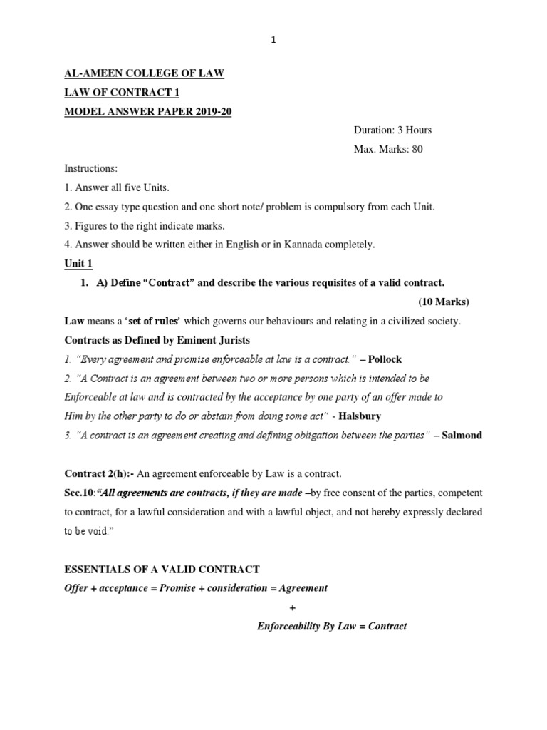 Contract I Model Answer 2020 | PDF | Misrepresentation | Offer And ...