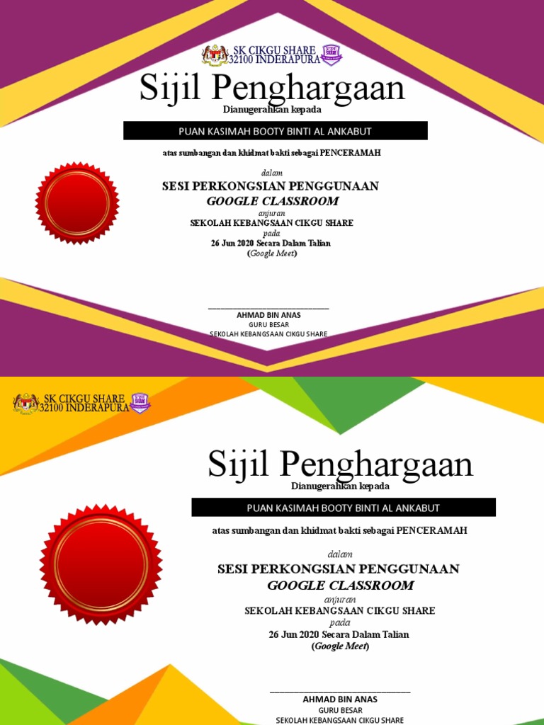 Contoh Sijil Boleh Edit | PDF