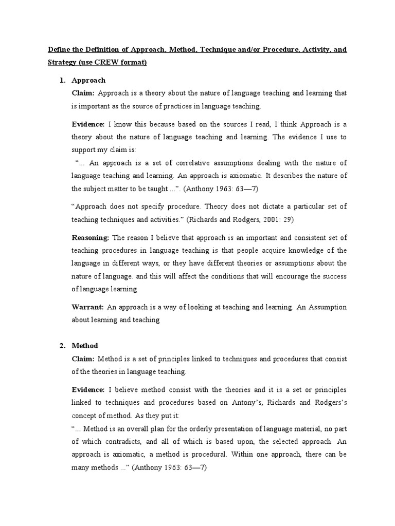 Definition of Approach, Method, Technique and/or Procedure, Activity ...