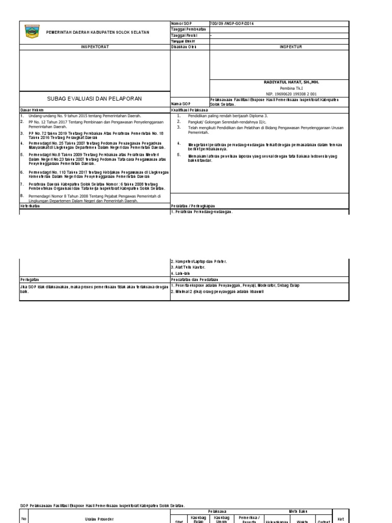 9.sop Pelaksanaan Ekspose Hasil Pemeriksaan Inspektorat Kab. Solsel | PDF