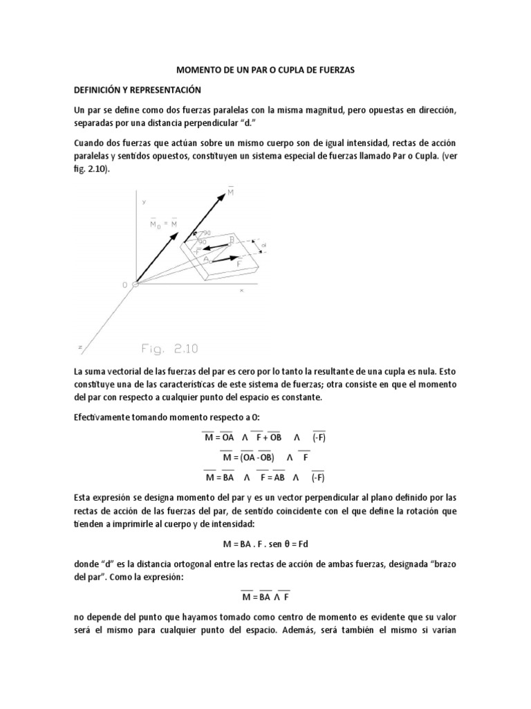 Momento de Un Par o Cupla de Fuerzas | PDF | Esfuerzo de torsión | Vector Euclidiano