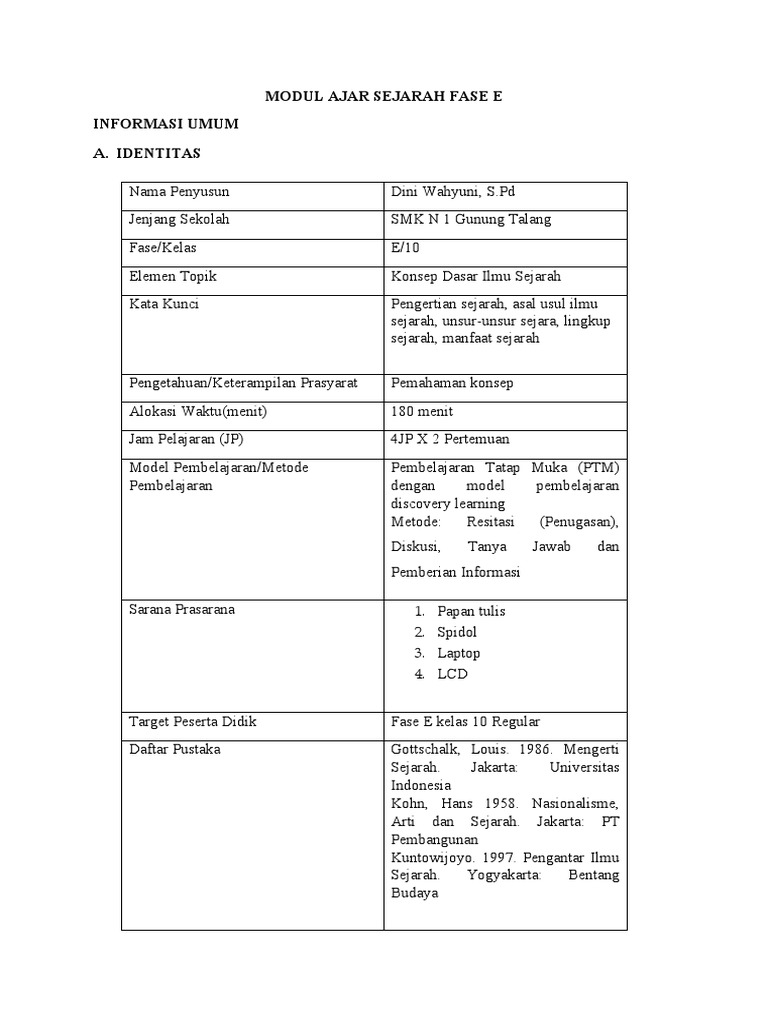 Modul Ajar 1 Sejarah Fase e | PDF | Karier & Perkembangan | Sains & Matematika