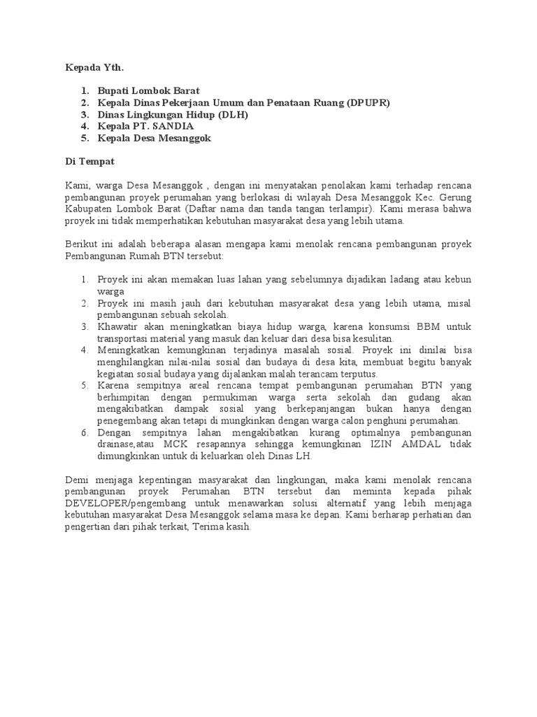 Surat Penolakan Perumahan | PDF