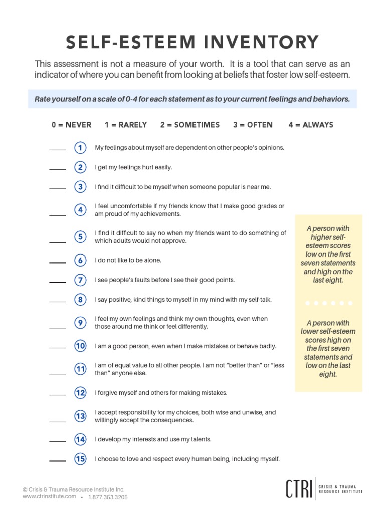Self-Esteem Inventory Assessment Tool | PDF
