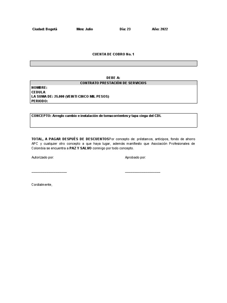 Formato Cuenta de Cobro | PDF