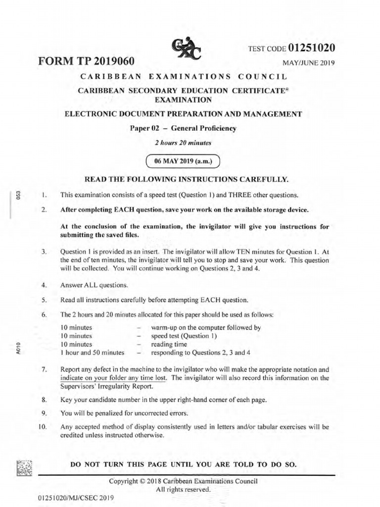 CSEC EDPM June 2019 P2 16pgs | PDF