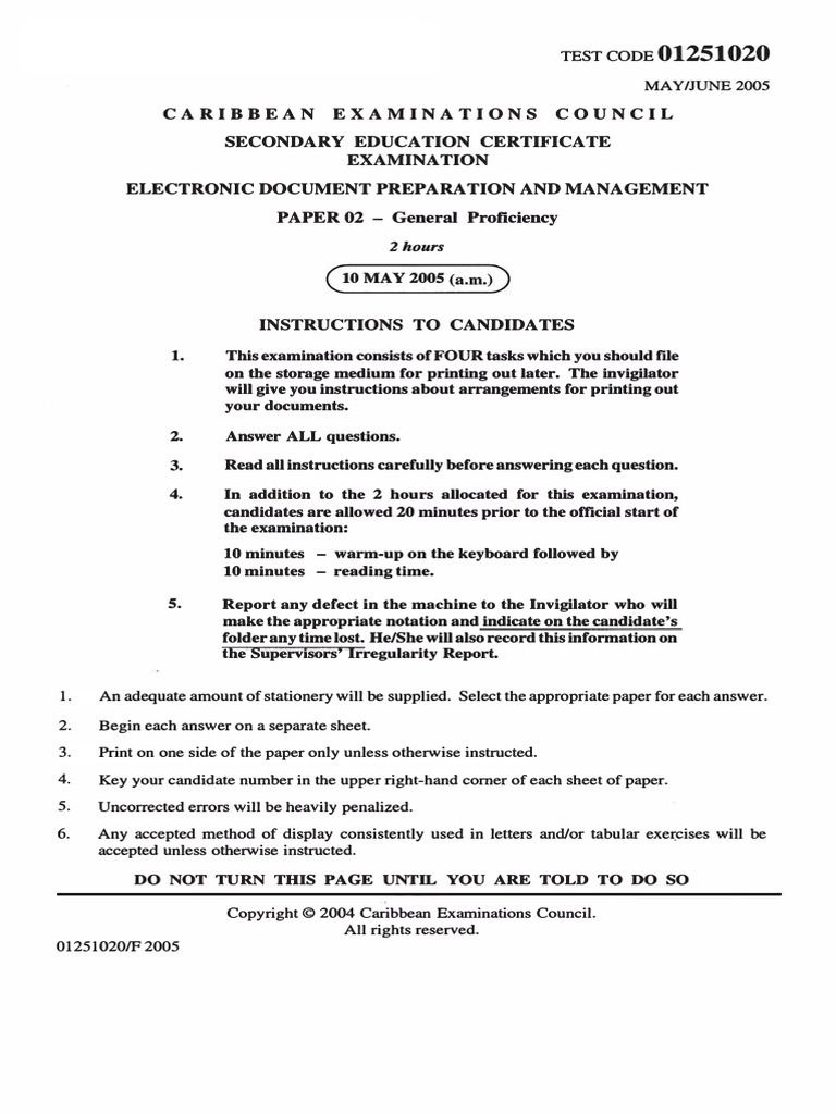 Csec Edpm p2 June 2005 | PDF