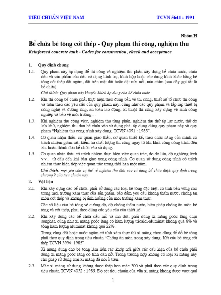 TCVN 5641 1991 Be Chua Be Tong Cot Thep Quy Pham Thi Cong Nghiem Thu | PDF