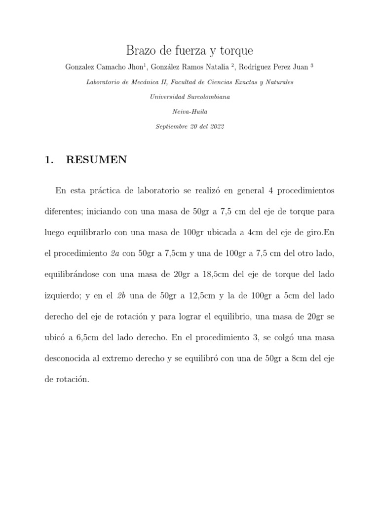 Practica1 Brazo de Fuerza y Torque | PDF