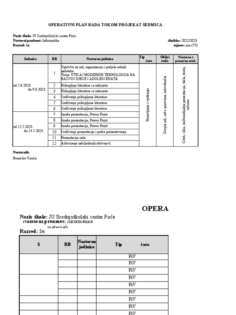 Projekat Sedmica - Plan | PDF
