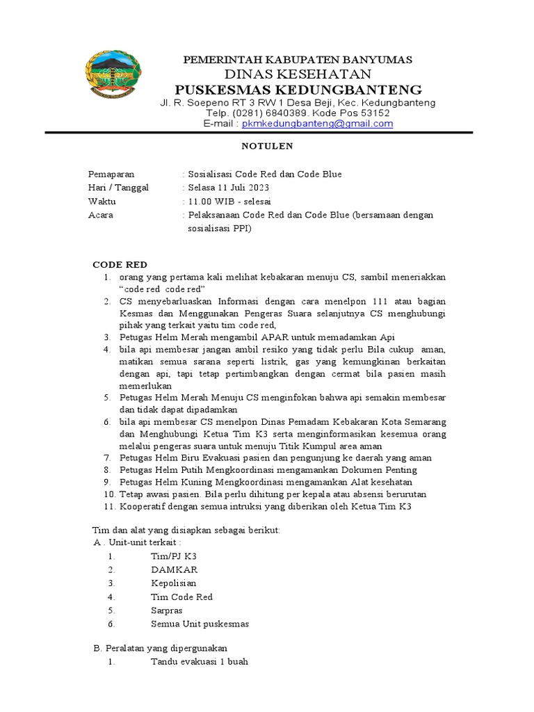 1.4.4.3 Notulen CODE Red Dan Blue | PDF | Pengembangan Diri | Kesehatan Holistik