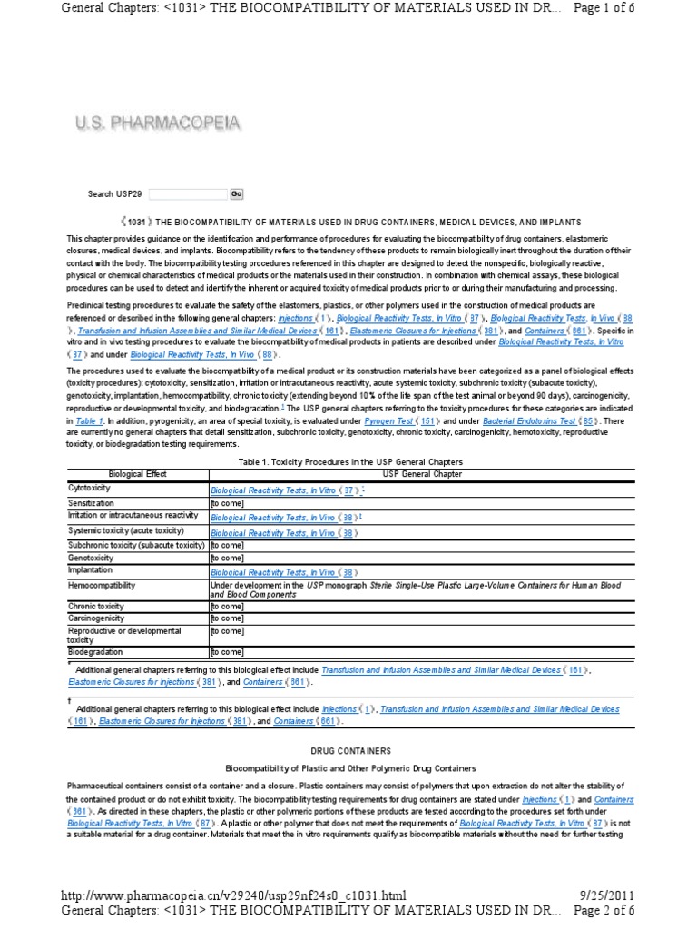 USP 1031 - Bio Compatibility Guidance | PDF | Medical Device | Implant ...