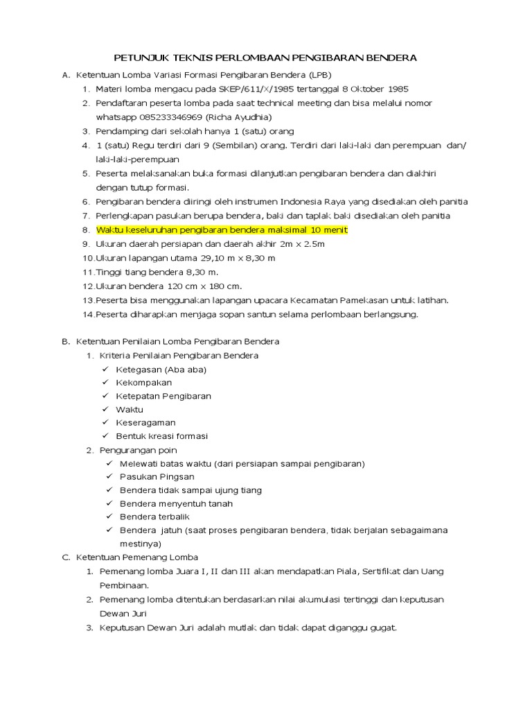 Petunjuk Teknis Perlombaan Pengibaran Bendera | PDF | Teknologi & Rekayasa