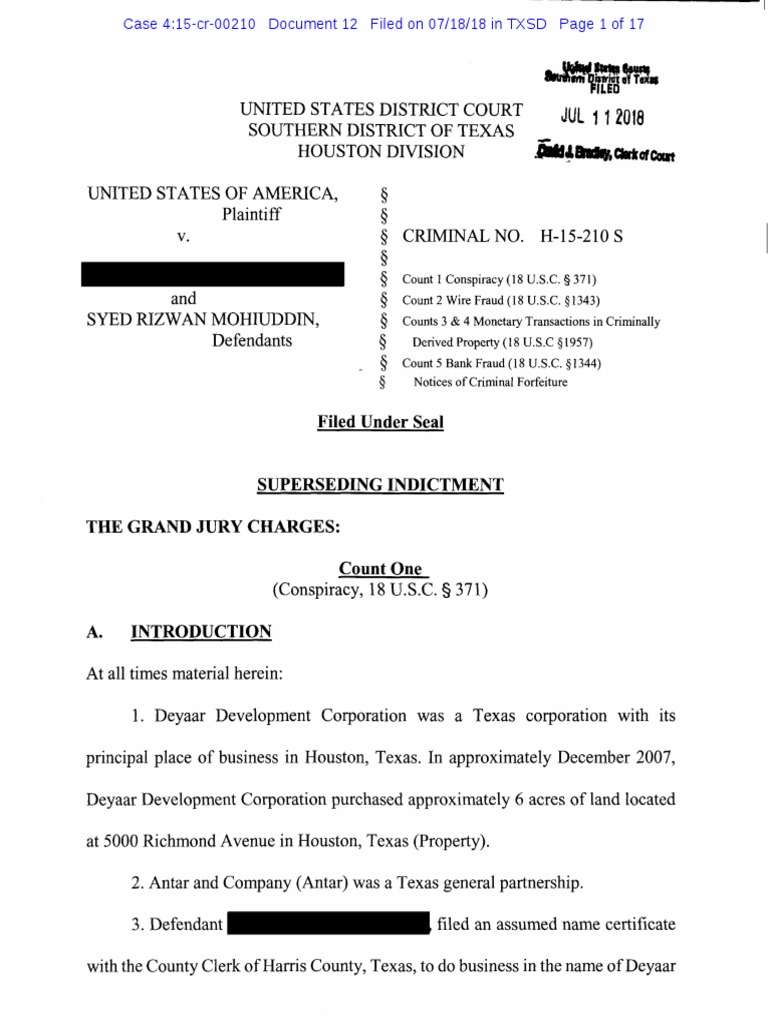 Indictment #1 - Syed Rizwan Mohiuddin Federal Indictment On Wire Fraud ...