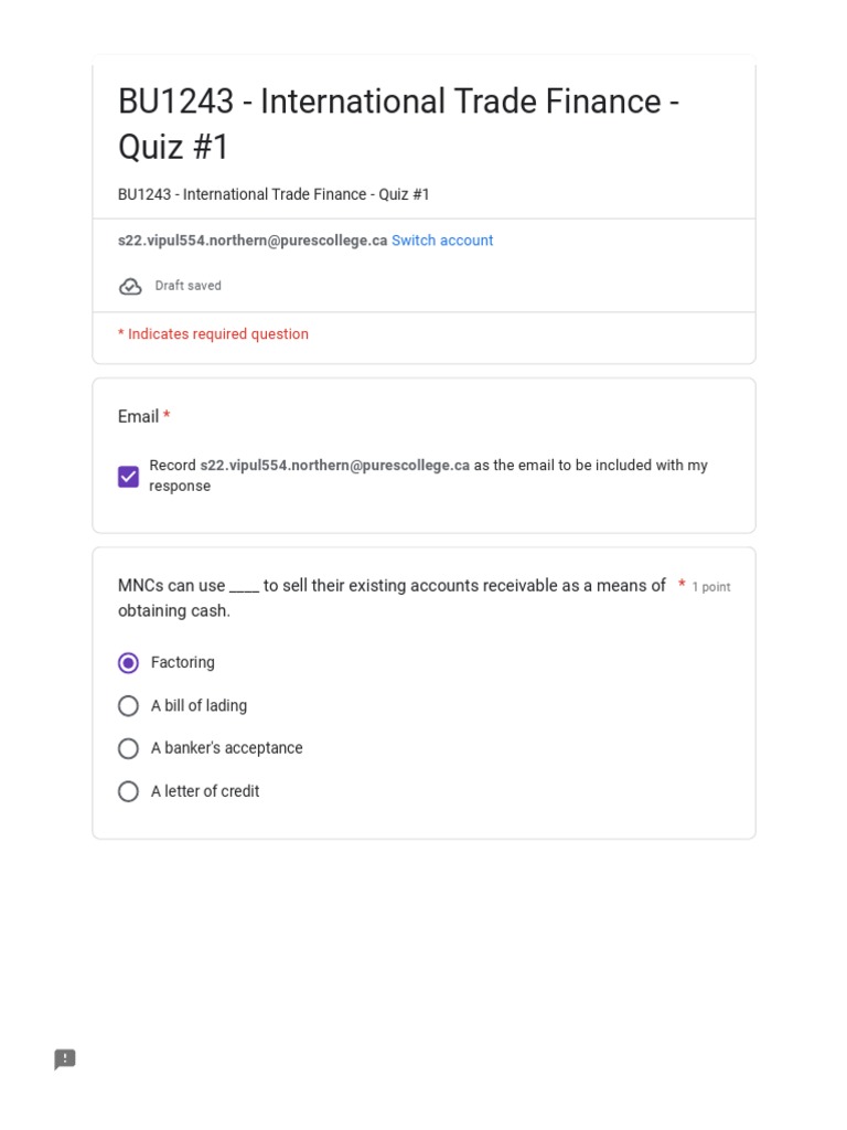 BU1243 - International Trade Finance - Quiz #1 | PDF | Letter Of Credit ...