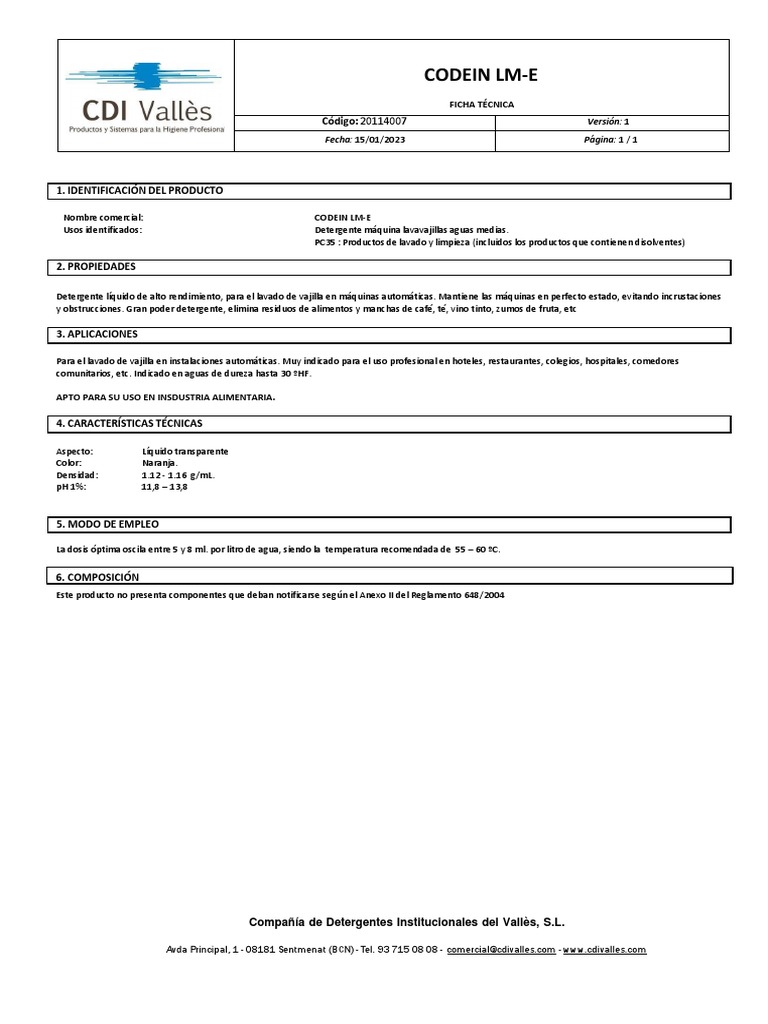CODEIN LM-E (Español) .PDF Ficha Tecnica | PDF