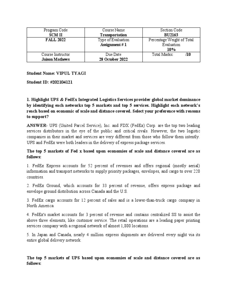 Assignment #1 Transportation | PDF
