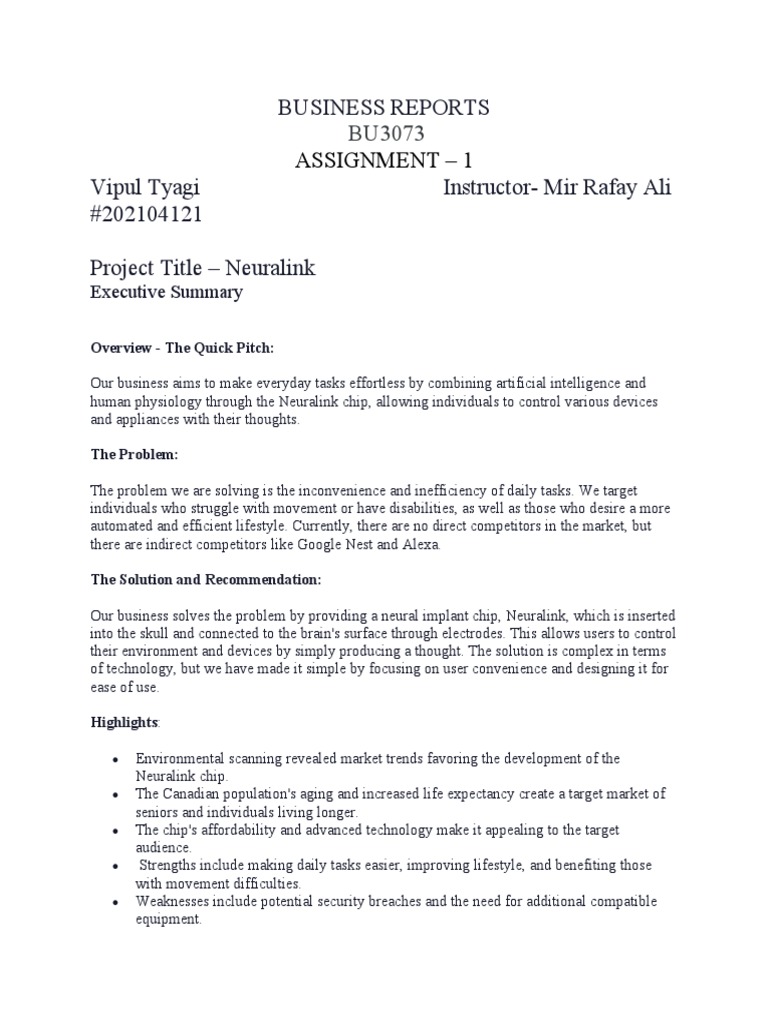 Business Reports (Assignment 1) | PDF