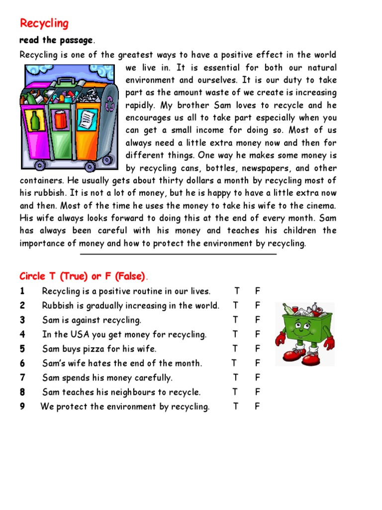 Recycling Reading Comprehension Exercises 102720 | PDF | Home & Garden