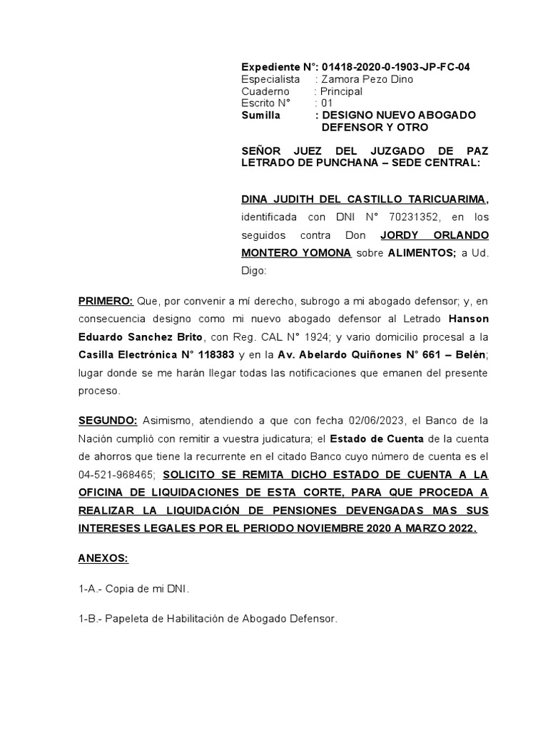 Designa Nuevo Abogado Defensor y Varia Domicilio Procesal | PDF