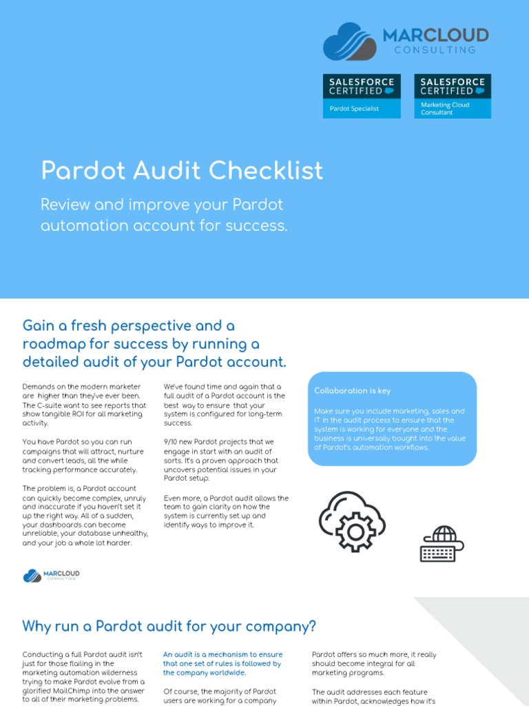 Pardot Audit Checklist MarCloudConsulting | PDF Pardot Audit Checklist MarCloudConsulting | PDF